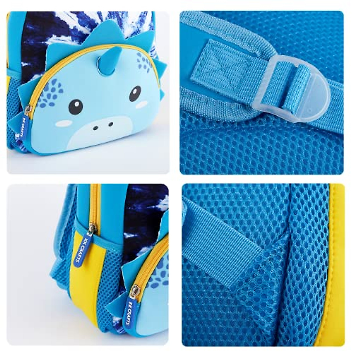KK CRAFTS Toddler Backpack, Waterproof Preschool Backpack, 3D Cute Cartoon Neoprene Animal Schoolbag for Kids, Lunch Box Carry Bag for 1-6 Years Boys Girls, Blue Dinosaur