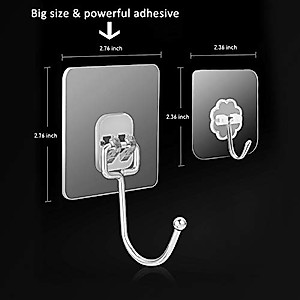 Large Adhesive Wall Hooks 22dl(max) Heavy Duty Wall Hooks for Hanging ,Waterproof and Rustproof,Bathroom Kitchen Transparent Reusable Self Adhesive Hooks，8Pack