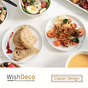 WishDeco Ceramic Appetizer Plates Set of 6, Small Dessert Dishes Set, 7 Inch White Round Plates, Porcelain Dinner Plates for Salad, Pasta, Cake, Waffle, Microwave & Dishwasher Safe