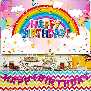 Rainbow Birthday Backdrops for Girls Rainbow Party Decorations Backdrop Banner Rainbow Birthday Decorations Rainbow Birthday Party Supplies for Girls and Kids, 71 x 44 Inch