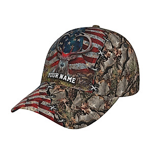 Deer Cap, Personalized Deer Hunting Hat for Men Women Custom Name Print Adjustable Camo Baseball Cap for Men Husband Brother Boyfriend