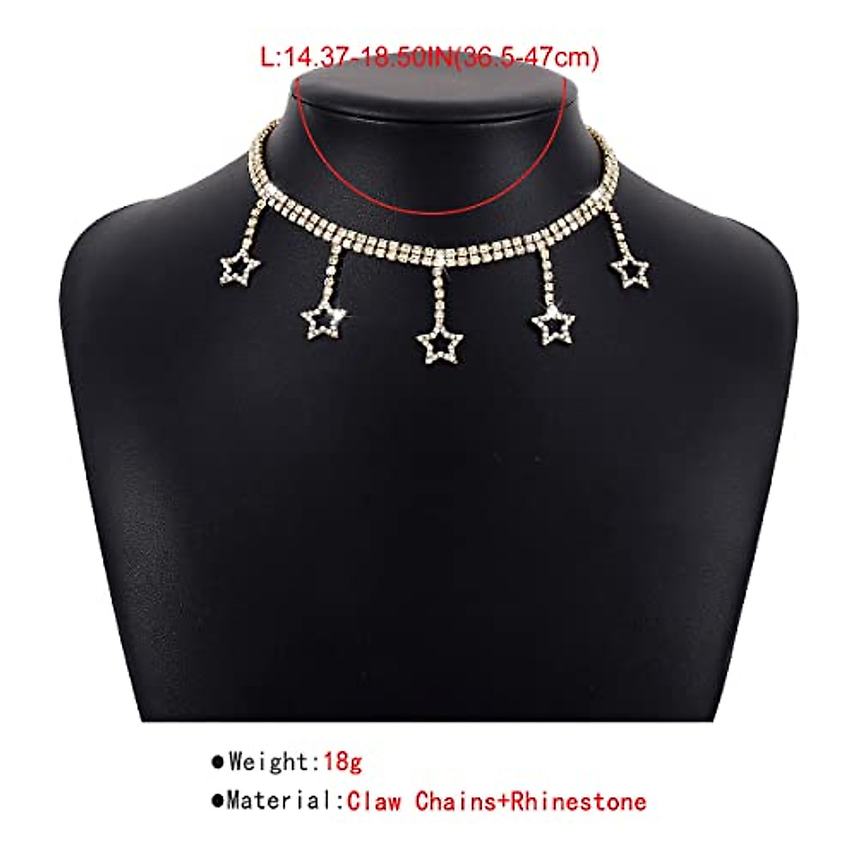 Chargances Sparkly Rhinestone Star Pendant Choker Gold Statement Crystal Necklace Dainty Star Jewerly for Women and Girls (Gold)