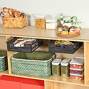 JKsmart 2-Pack Hanging Pullout Drawer Basket, Sliding Under Shelf Storage Basket, Under Cabinet Storage Organizer Wire Basket Attaches to Shelf, Space Saving for Kitchen Counter Pantry Cupboard