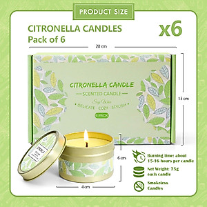STRN Citronella Candles Outdoor, Scented Candles, Summer Soy Wax Candles, Lemongrass Candles for Outdoor&Indoor, Travel Tin Candles Set for Garden and Camping (6 Packs)