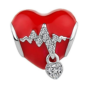 Chili Jewelry Heart Love Heartbeat Charms Electrocardiogram ECG Beads Compatible With Pandora Charms Bracelets