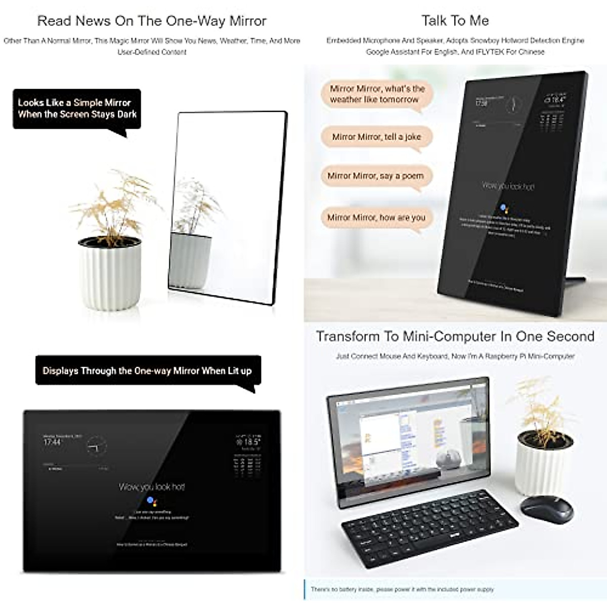 waveshare 13.3inch Magic Mirror Mini-Computer Powered by Raspberry Pi CM4 13.3inch HD Touch Screen with USB/ETH Ports with Powerful Raspberry Pi CM4101000 Inside