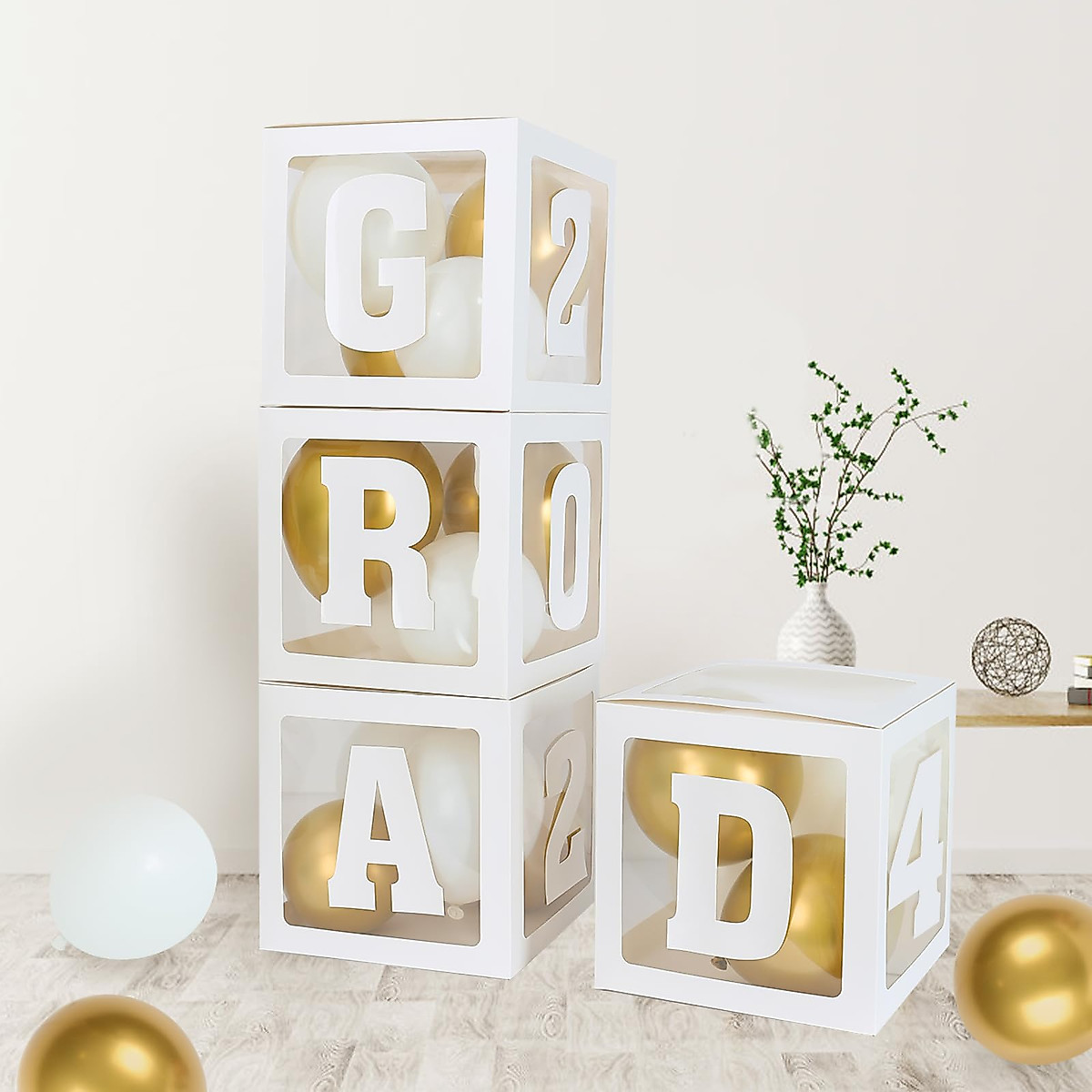 2024 Graduation Decorations Balloon Boxes - Graduation Party Decorations Class of 2024, 4pcs Balloons Box with GRAD, 2024,Perfect for High School College Kindergarten Graduation Celebration Party