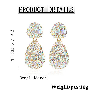 Met-edianger Met-edianger AB Rhinestone Statement Earrings White Teardrop Costume Earrings Iridescent Crystal Chandelier Drop Dangle Earrings for Women Wedding Bridal