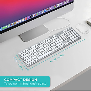 iHome Full Size Wired Keyboard - Compatible with Apple iOS or Windows - Sleek Mac and iMac Style Design - Desktop PC or Laptop