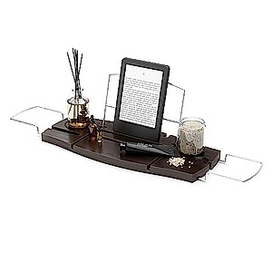 Umbra Aquala Bathtub Tray Bamboo Extendable and Adjustable Tray Holder, Walnut