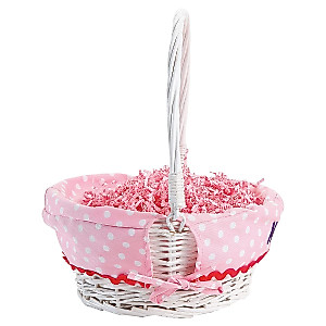 Lillian Vernon Kids Personalized Wicker Easter Basket - Removable Pink Liner With Embroidered Name, For Young Girls & Boys, Baby’s First Egg Hunt, Cute Custom Spring Gifts, 11” x 14”