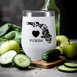 Gifts Idea for Women Girl,Florida Wine Tumbler 12 Oz with Lid,Funny Vacuum Stainless Steel Coffee Mug Stemless Cup,Unique Florida Themed Gift,for Hot and Cold Drinks (White) (Pack of 1)