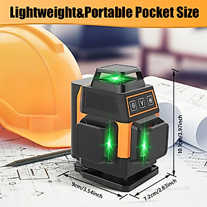 OMMO Laser Level, 16 Lines Green Laser Level Self Leveling Tool, 150ft Mini Laser Level Beam Tool with Two 360° Vertical and Two 360° Horizontal Lines, Magnetic Stand USB Cable Included