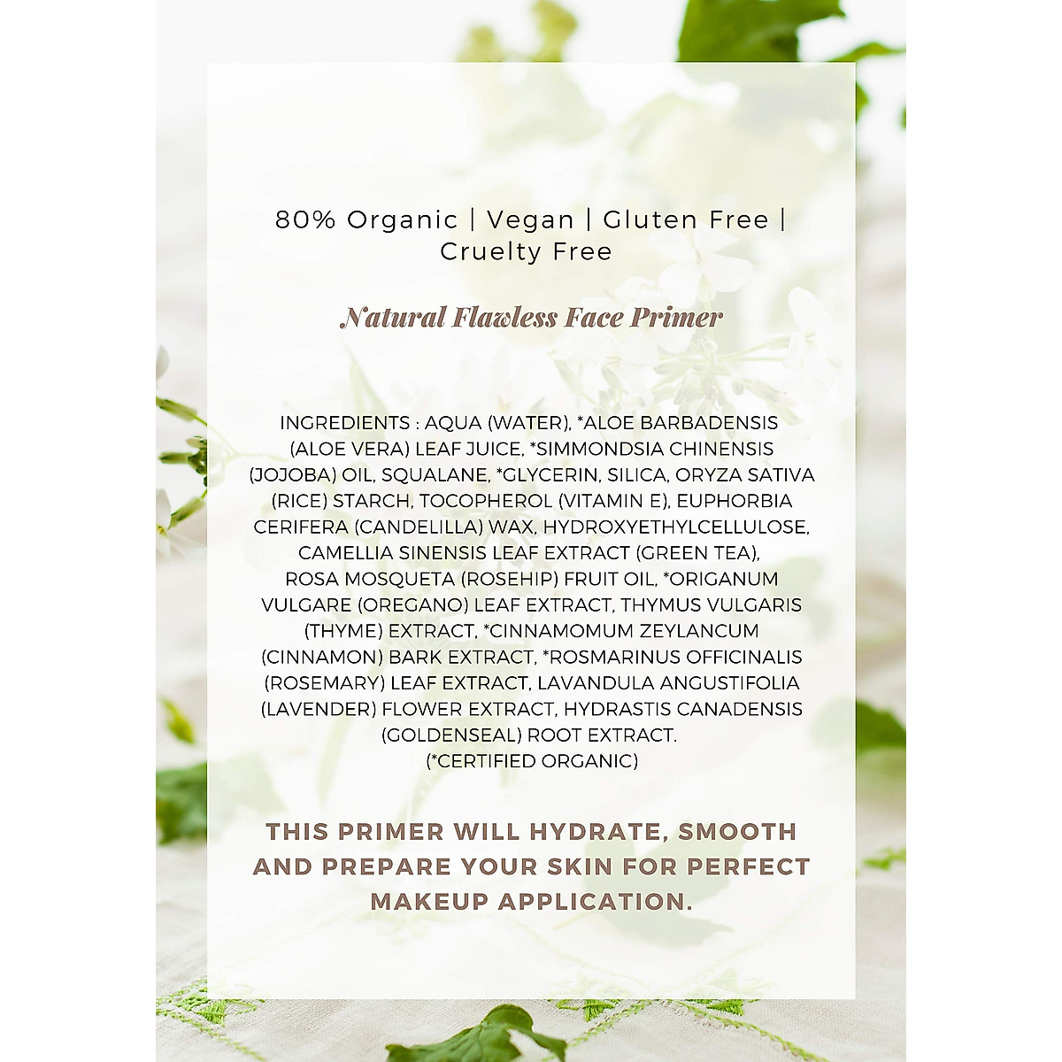 Mom's Secret Natural Flawless Face Makeup Primer, Organic, Vegan, Gluten Free, Non GMO, For All Skin Types, Paraben Free, Cruelty Free, Made in the USA, 1oz