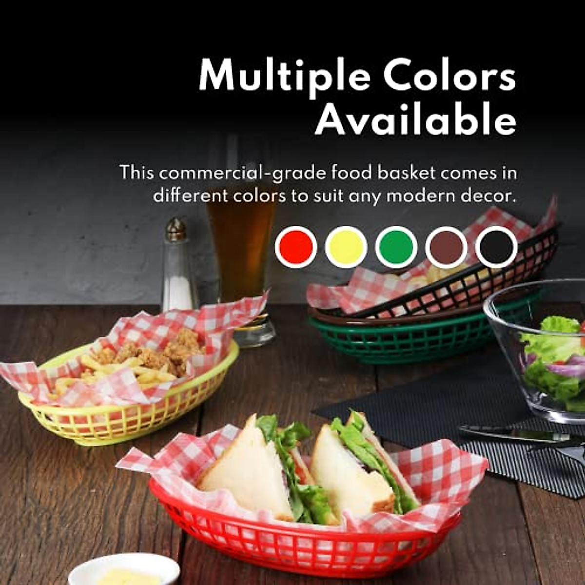 New Star Foodservice 44140 Fast Food Baskets, 9 1/4-Inch x 6-Inch Oval, Set of 12, Black