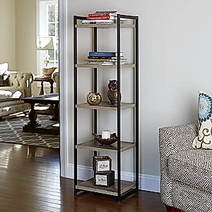 Household Essentials 5 Tier Storage Tower Metal, Grey Shelf – Black Frame, Ashwood
