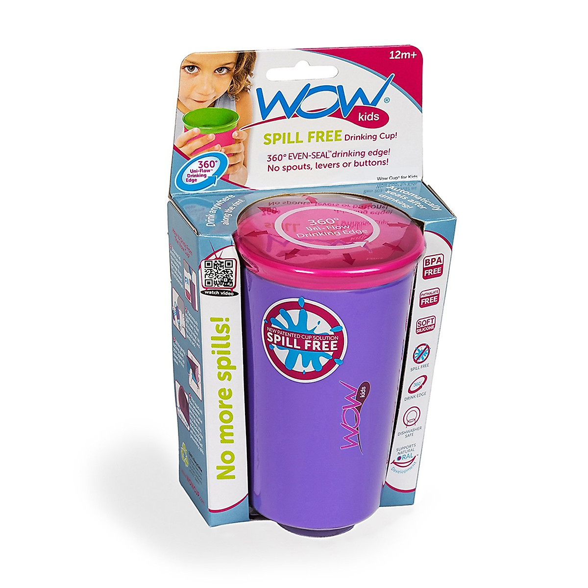 Wow Cup for Kids Original 360 Sippy Cup, Purple with Pnk Lid, 9 oz