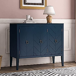 XD Designs Wood Console Table Sofa Table, Sideboard Buffet Storage Cabinet with 2 Adjustable Shelf, Vintage and Unique Medieval Style, Accent Furniture, Easy to Assemble (Navy Blue-1)