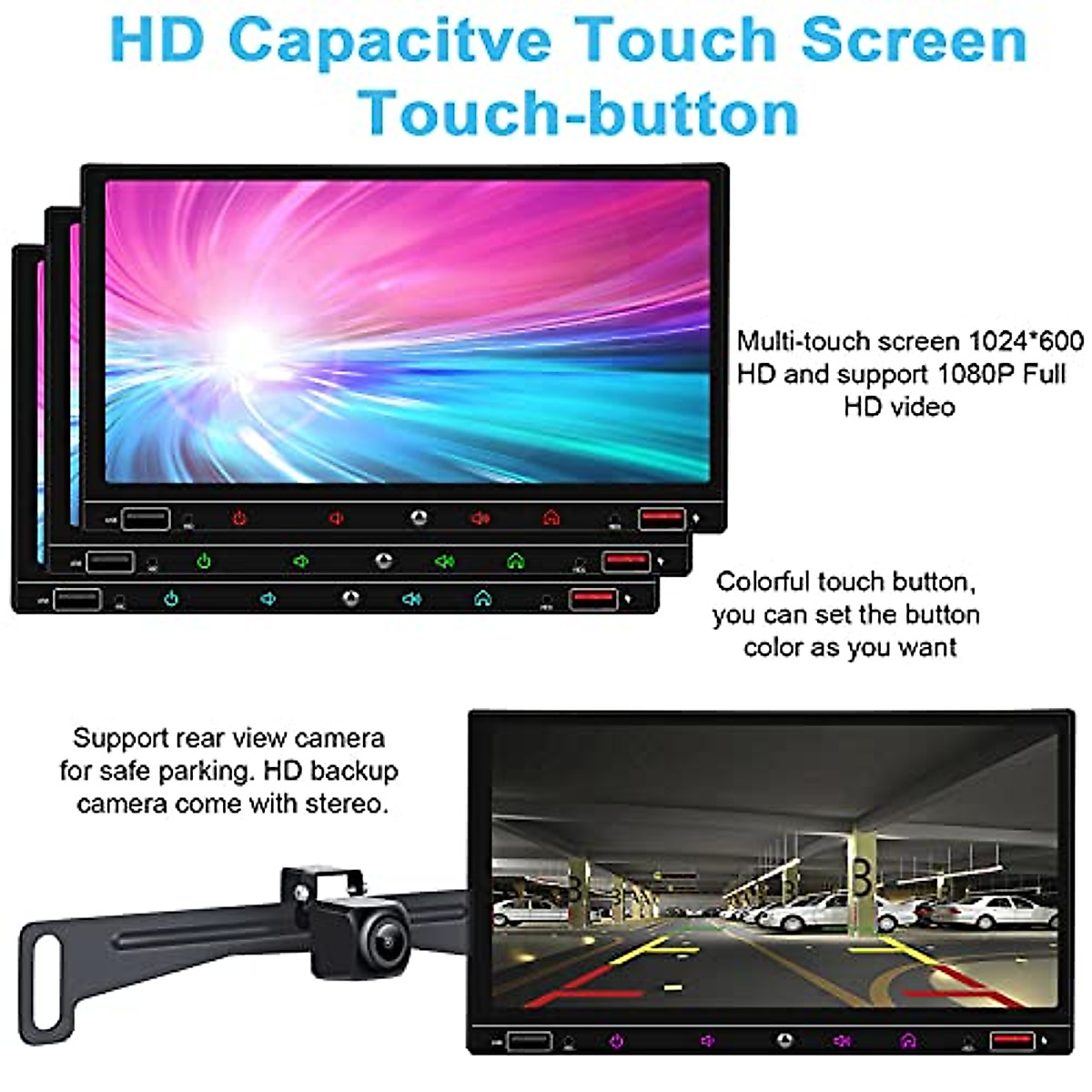 YUANTING Newst Double Din Car Stereo with Voice Control Carplay and Android Auto,7 Inch Capacitive HD Touchscreen,Bluetooth，Mirror Link, Subwoofer，Waterproof Backup Camera/SWC/AM/FM/2USB