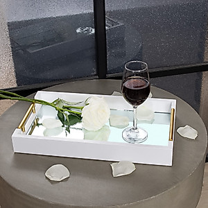 Elegant White Serving Tray with Gold Handles，Mirror Tray for All Occasion's-Serving Trays forParty, Kitchen, Entertaining,Living Room,Ottoman,Bathroom,Outdoors