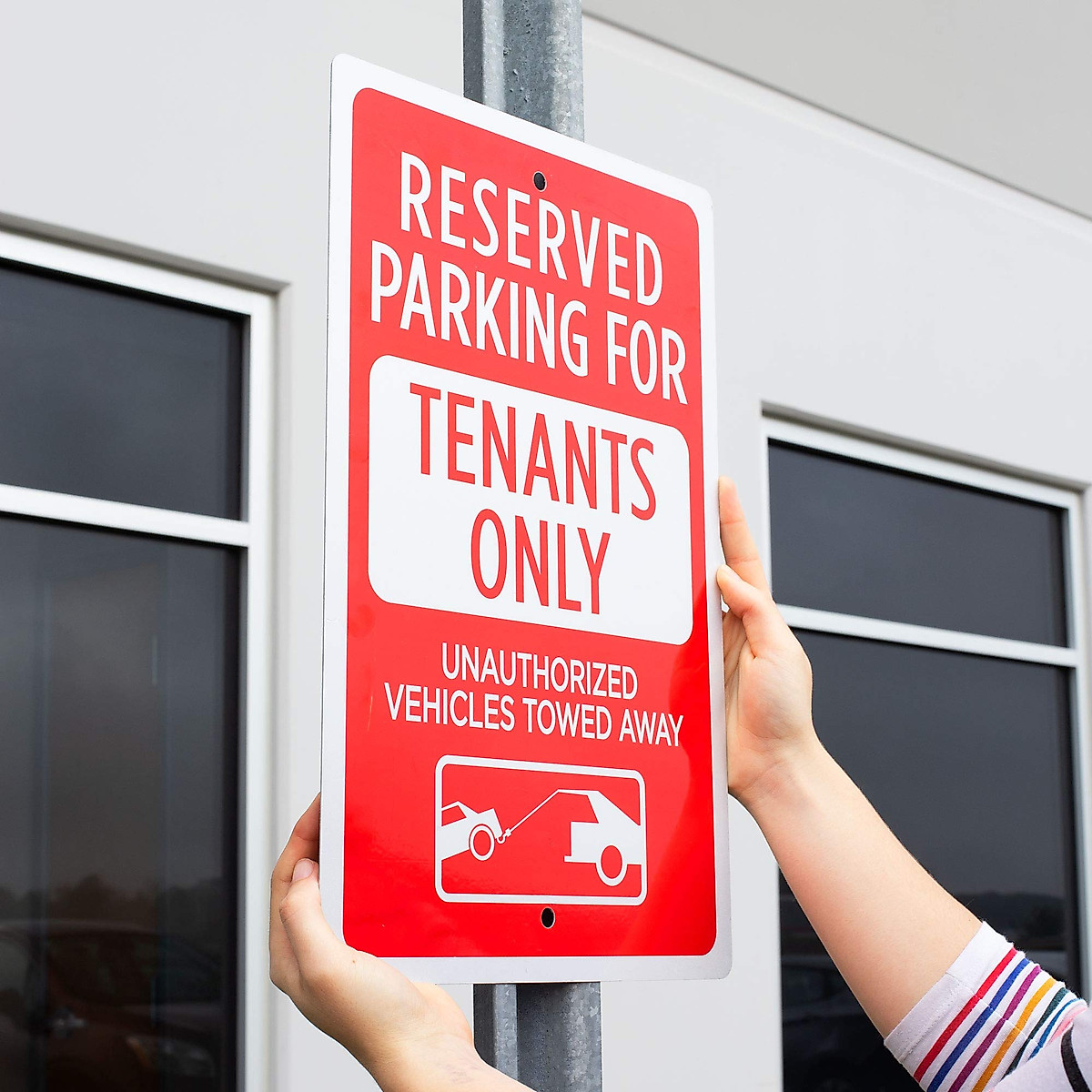 Reserved Parking - Tenants Only Sign, 3-pack, 18" x 12" | Reflective Restriction Pre-Drilled Metal Industrial Warning Sign for Private Property, Parking Lots, Home Driveways, Yards & Businesses