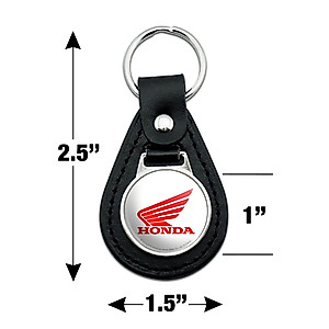 GRAPHICS & MORE Black Leather Honda Powersports Logo Keychain