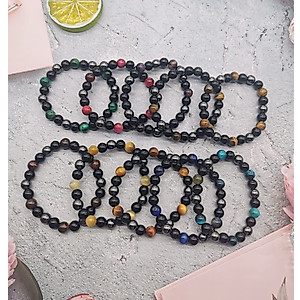 FINZOR 10 Pcs Triple Protection Bracelet Hematite Black Obsidian Tiger Eye Stone Beaded Bracelets for Men Women Stretch Bracelets