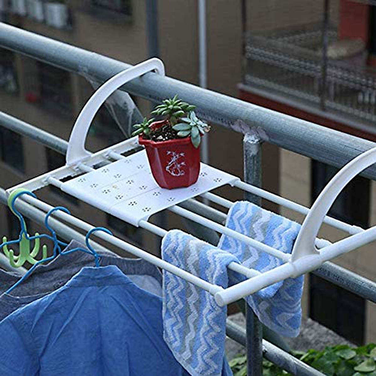 Retractable balcony armrest bath Clothes Rack, Hanging Extra Long Drying Rack Drying Rack Towel Clothes Folding Drying Rack Indoor Or Outdoor Iron Racks Socks (retractable length 40-70cm) (white)