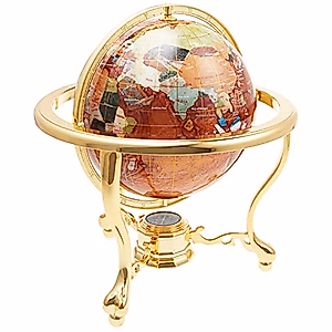 Unique Art 13-Inch Tall Table Top Amberllite Pearl Gold Stand Gemstone World Globe with Gold Tripod Stand