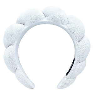 ALNILK Makeup Headband Spa Headbands for Women,Sponge & Terry Towel Cloth Fabric Head Band for Skincare, Face Washing, Makeup Removal, Shower, Facial Mask,Shower, Hair Accessories (White)