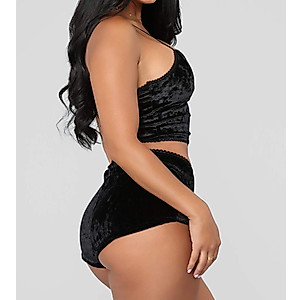 RUEWEY Women Sexy Strappy Babydoll Lingerie Satin Pajama Set Camisole with Shorts 2 Piece Sleepwear (S, Black)