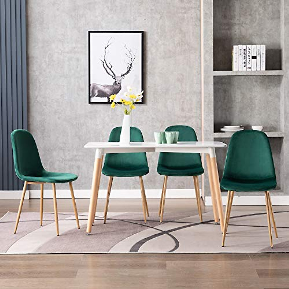 Mid Century Modern Dining Chairs, Flannelette Cover Cushion Seat Chair, Upholstered Short-napped Velvet Side Chair, Accent Chairs with Metal Legs for Kitchen Dining Room Club Guest Set of 4