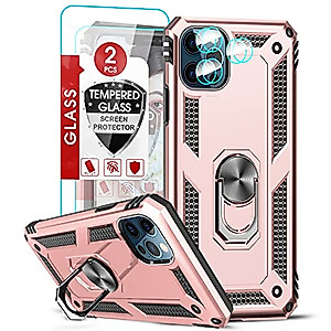 LeYi Compatible for iPhone 12 Pro Max Case with [2 Pack] Tempered Glass Screen Protector and Camera Lens Protector for Women Men, Military-Grade Phone Case for iPhone 12 Pro Max, Rose Gold