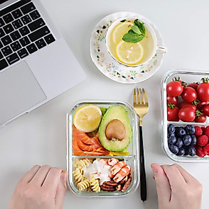 Bayco 10 Pack Glass Meal Prep Containers 2 Compartment, Glass Food Storage Containers with Lids, Airtight Glass Lunch Bento Boxes, BPA-Free & Leak Proof (10 lids & 10 Containers) - Grey