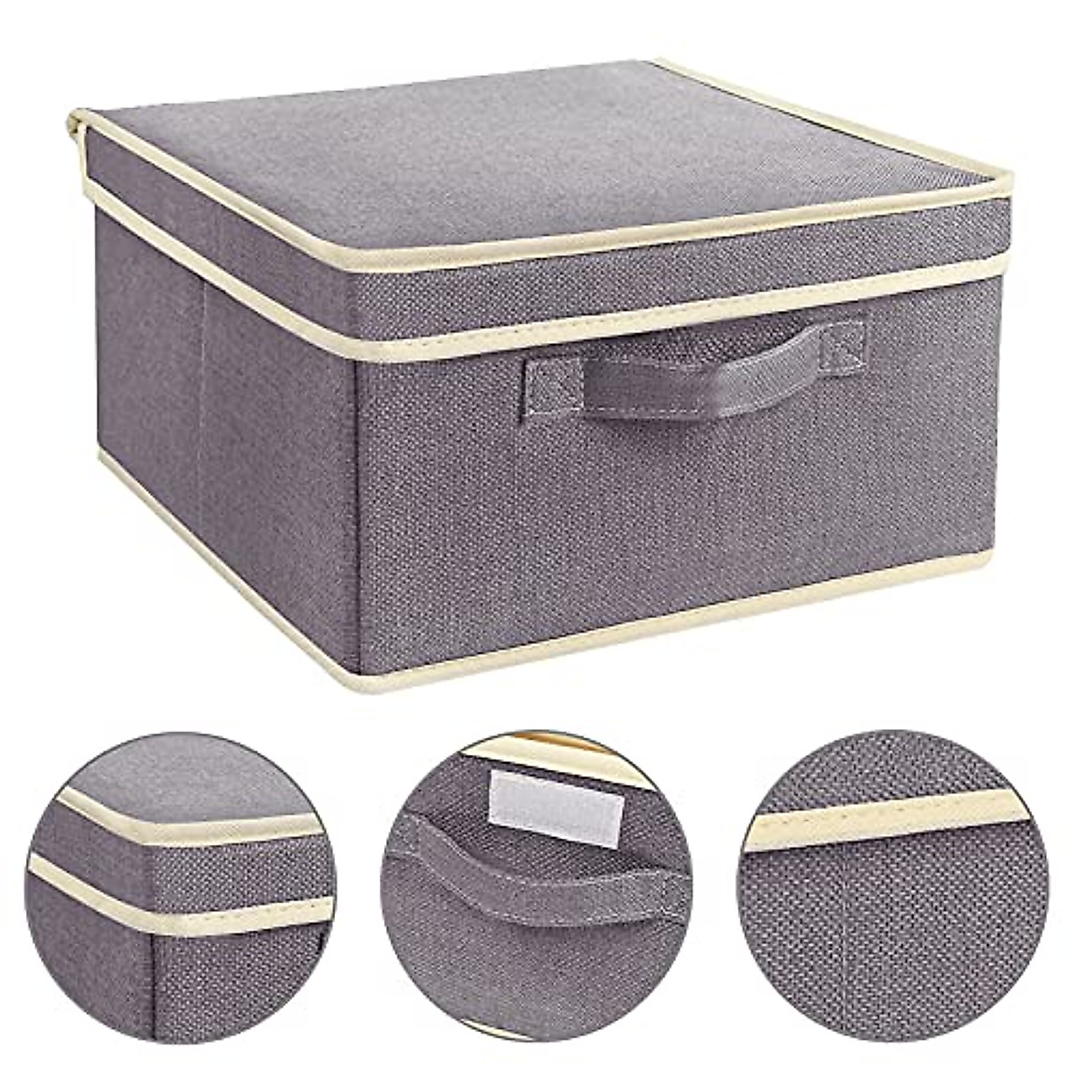 XYXYLY 2 Packs Foldable Storage Bins with Lid, Collapsible Fabric Storage Box with Cover, Stackable Cube Closet Organizer Containers for Bedroom, Office, Closet, Toys, Books, Grey
