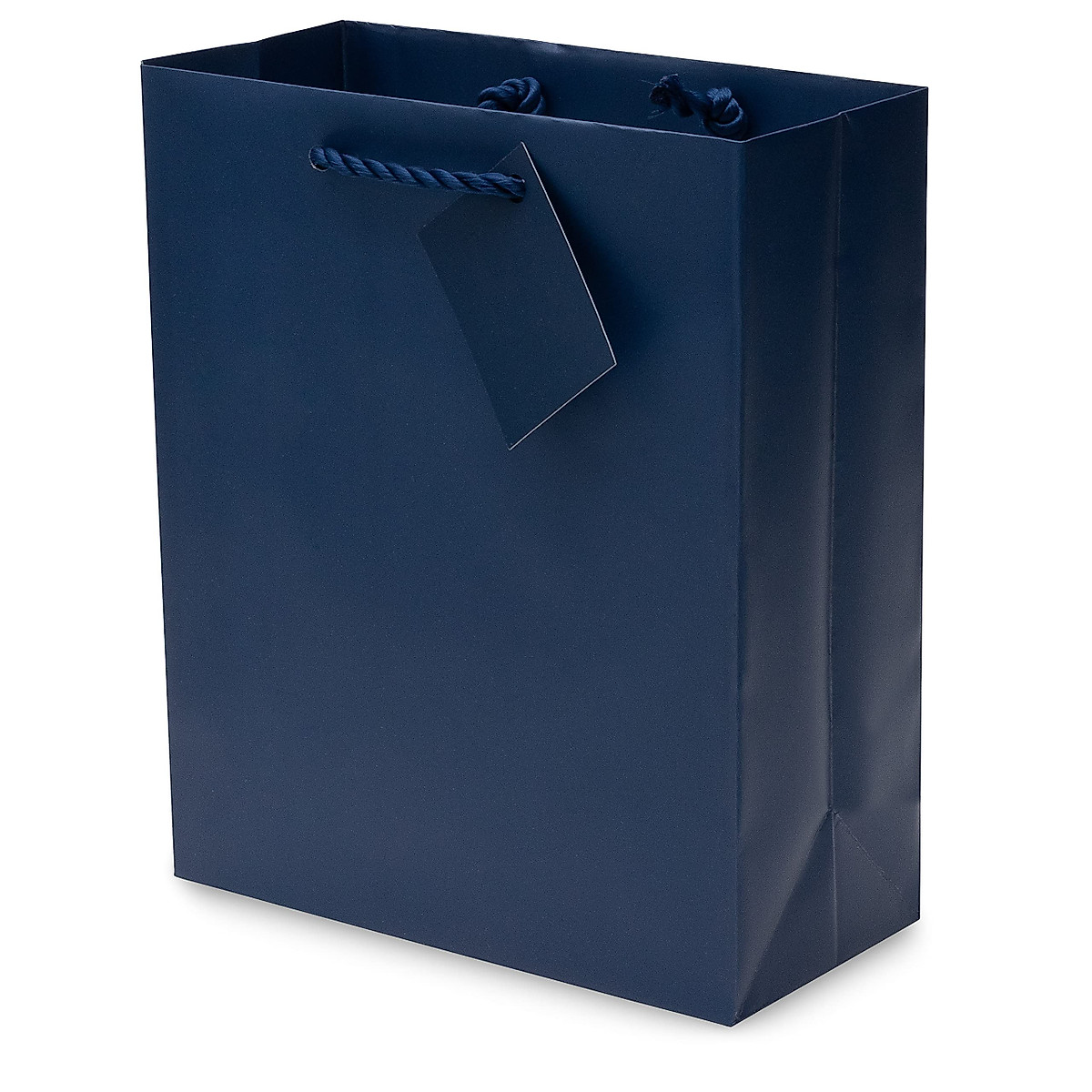 Blue Gift Bags - 12 Pack Medium Navy Paper Gift Bags with Rope Handles, Designer Solid Color Paper Gift Wrap Bags for Birthdays, Parties, Events, Bulk Favor Bags, Weddings or Any Occasion - 7.5x9x3.5