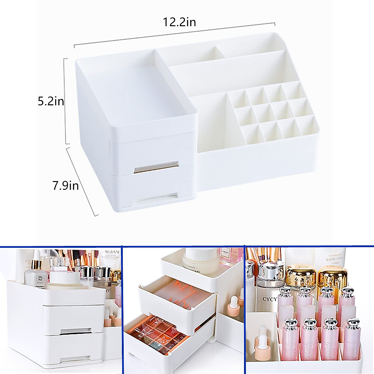 Makeup Organizer,Cosmetic Desk Storage Box with Drawers Skincare Organizers for Dressing Table, Countertop, Bathroom Counter, Vanity Holder for Brushes, Lotions, Lipstick and Nail Polish