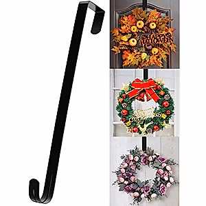Komotu 15" Wreath Hanger for Front Door - Halloween Christmas Easter Decoration Metal Over The Door Single Hook Ornament Wreath Door Hanger (Black)