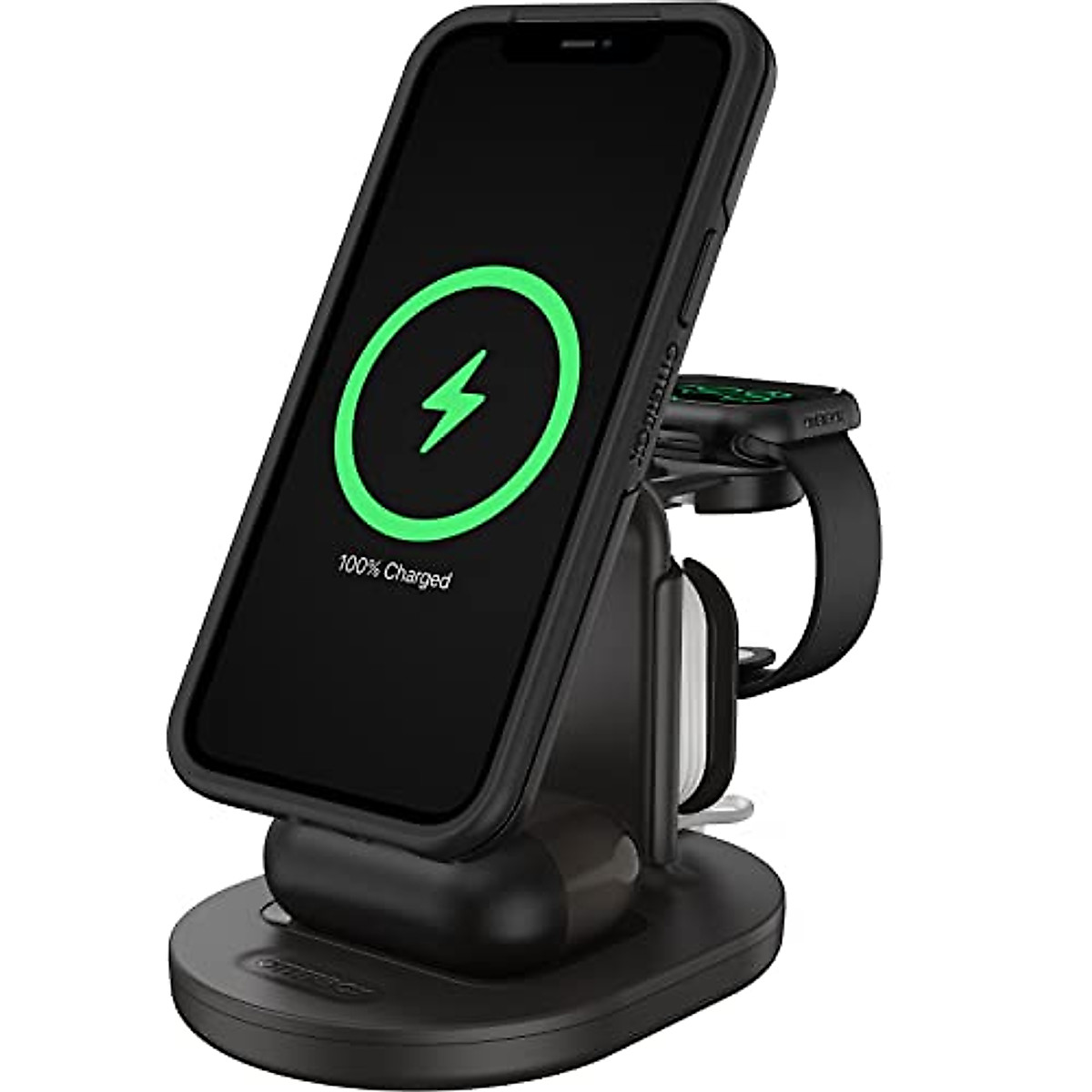 OtterBox Wireless 3 in 1 MagSafe Charging Stand, Strong Magnetic Alignment and Attachment with MagSafe, Sleek Multi-Devicie Charging Station for iPhone, AirPods and Apple Watch, Black