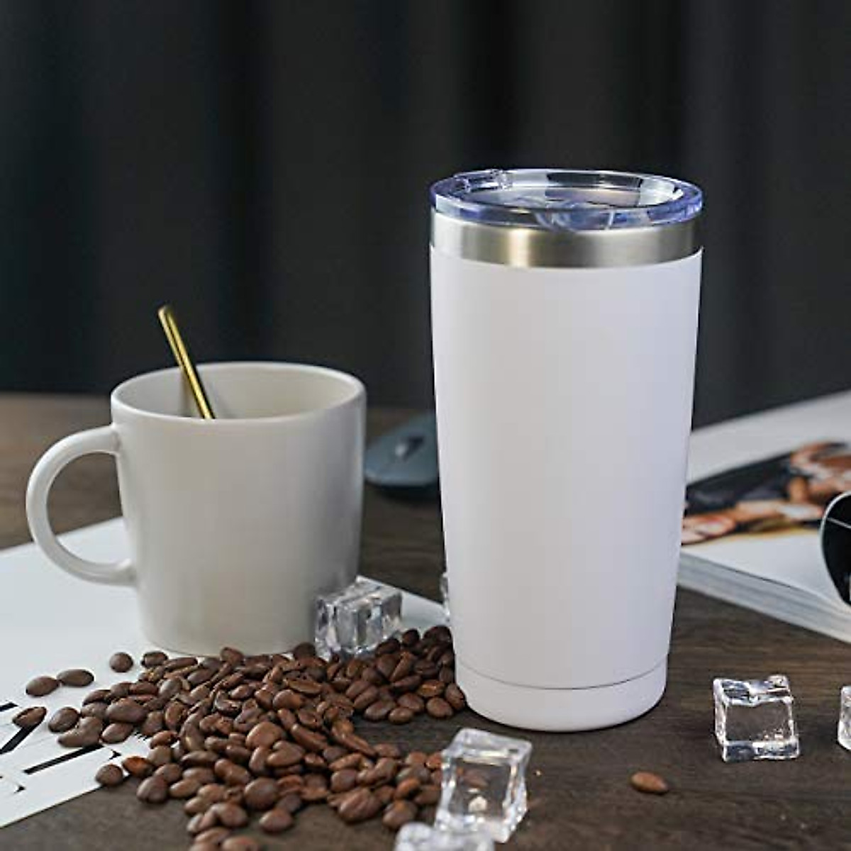 Jay Style Stainless Steel Tumbler - 20 oz Vacuum Insulated Double Wall Travel Mug with Lid,Coffee Cup for Home,Office,Outdoor,Ice Drink(White,2 Pack)