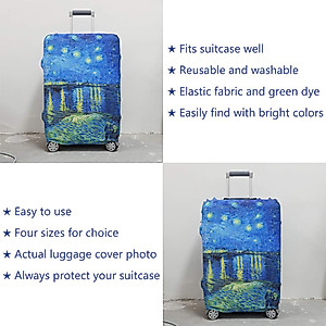 TRAVEL KIN Thickened Luggage Cover ，Washable Travel Gear Cover，18/24/28/32 Inch Suitcase Spandex Protective Cover (XL(29"-32" luggage), Starry Night Over the Rhone)