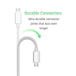 TALK WORKS Micro USB Cable 3 Pack 6ft Long Android Phone Charger Braided Heavy Duty Fast Charging Cord for Samsung Galaxy S6 / S7, Tablet, Bluetooth Speaker, Wireless Earbuds Headphones - Silver