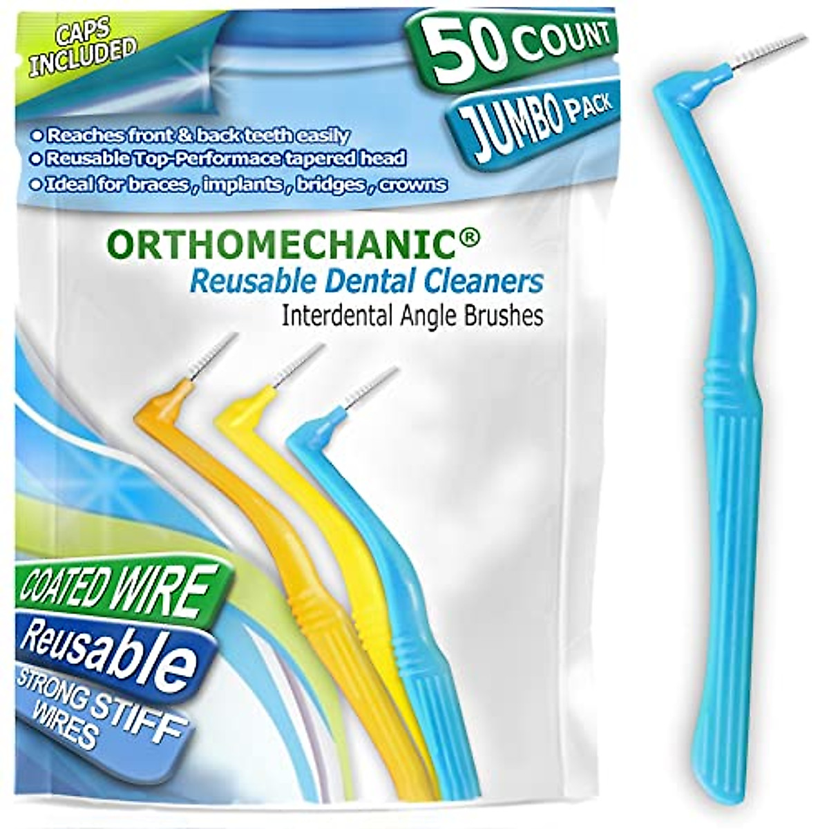 Orthomechanic Interdental Brush Angle Cleaners - Jumbo Pack (50 Brushes) (Standard) - Remove Plaque - Toothpick