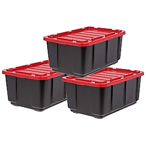 TUBYIC 40 Gallon Large Heavy-Duty Plastic Storage Tote with Lids,Storage Plastic Bin Tote Organizing Container with Durable Lid and Secure Latching Buckles, Black/Red, 3 Pack