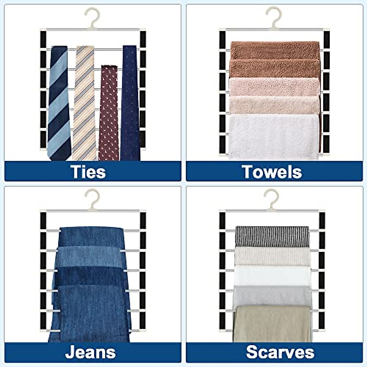 2PC Upgrade 6 Layers Pants Hangers Space Saving, Non Slip Pants Rack for Closet Organizers Storage, Hangs Up to 12 PC, for Trousers,Leggings,Jeans,Skirts, College Dorm Room Essentials