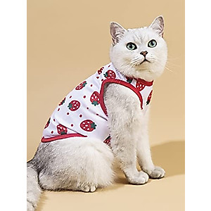 QWINEE Cute Dog Tank Top Fruit Strawberry Print Cat Puppy Shirt Breathable Lightweight Pet Vest Small Medium Large Dogs Cats Kitten Clothes Red B S