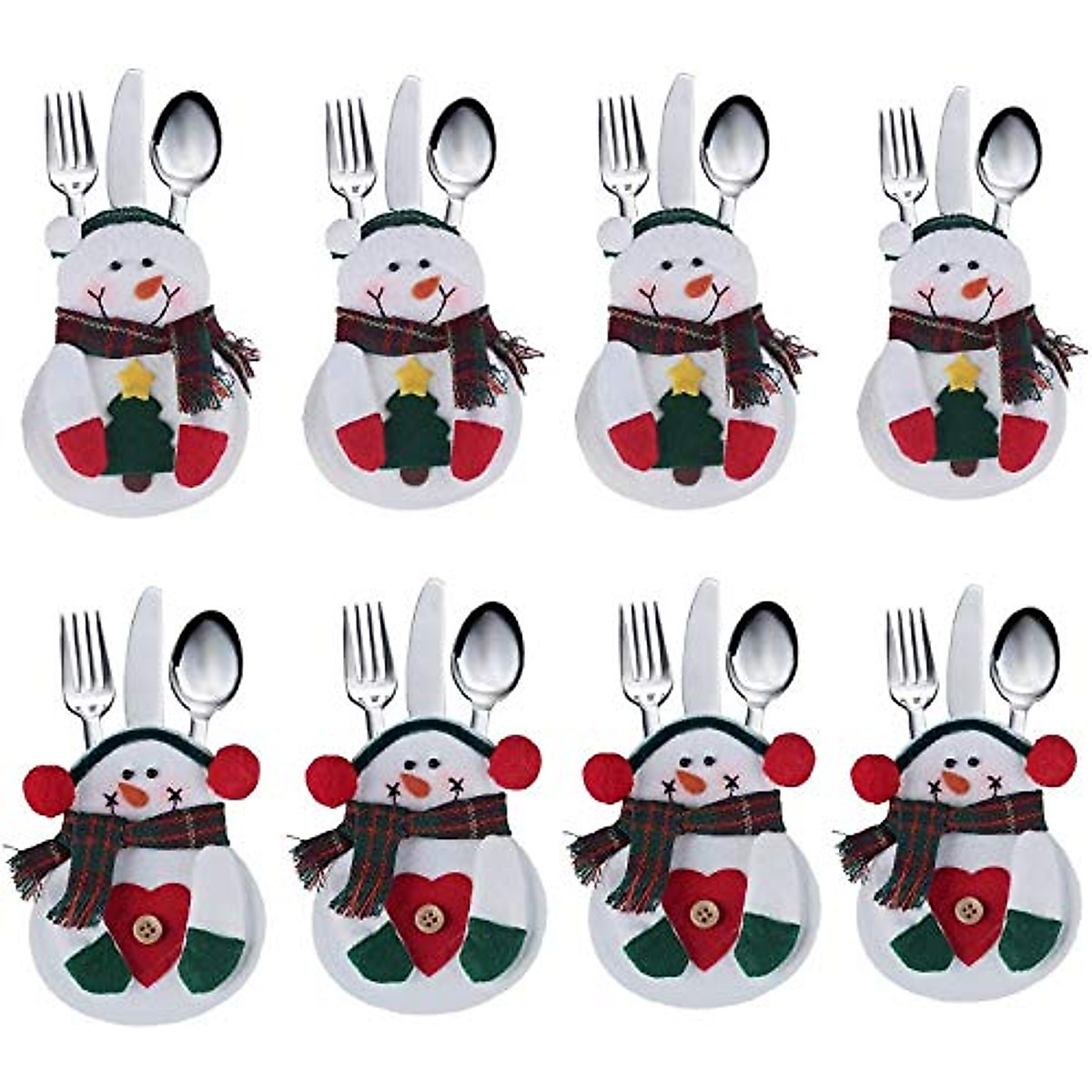 Warmstor 8 Pieces Christmas Cutlery Bag Cute Snowman Silverware Tableware Holder Knife Fork Bag Pouch Decor for Home Dinner Table, Festival Holiday Party, Christmas Tree Decoration