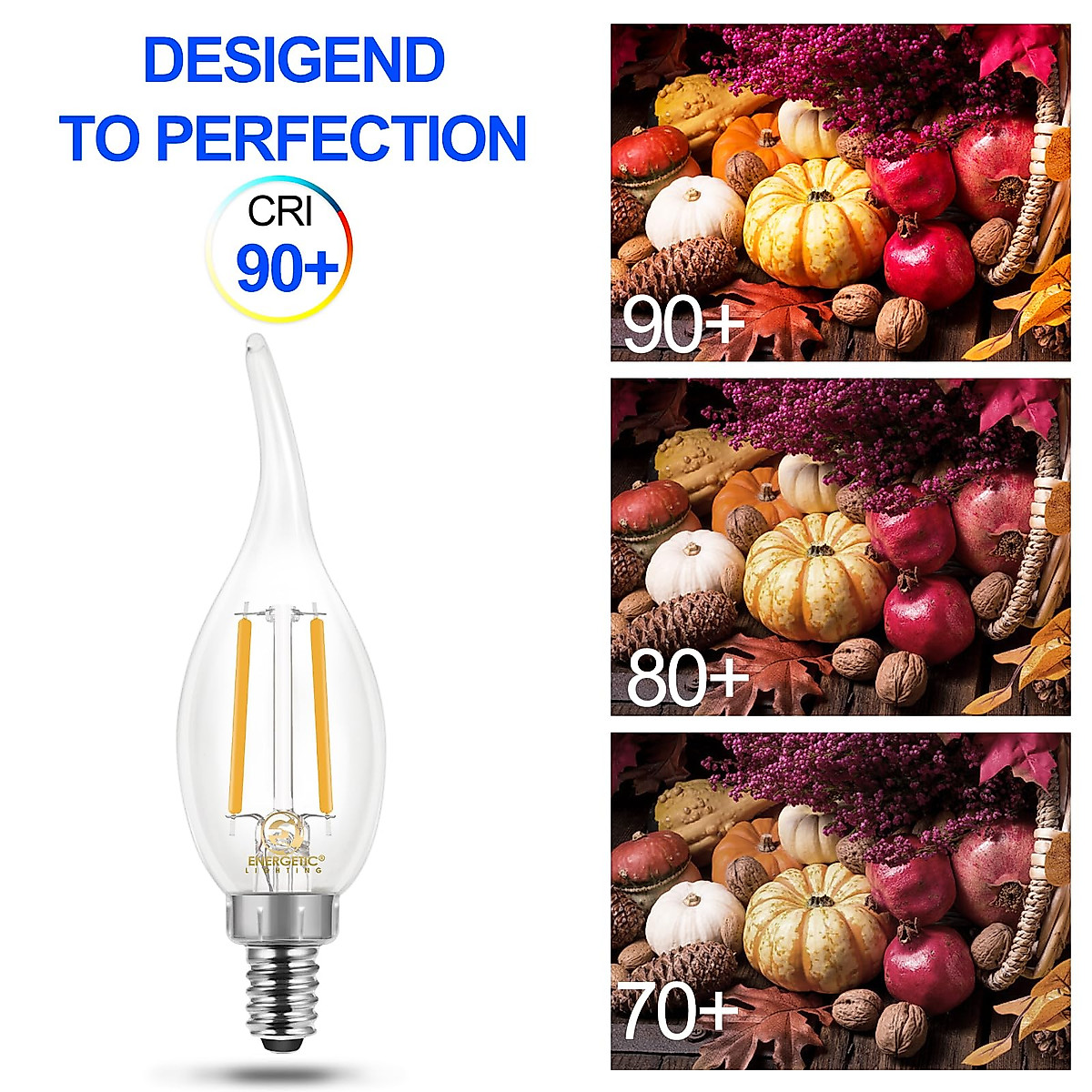 ENERGETIC 12 Pack Dimmable Candelabra Led Light Bulb, CA11 Shape,Flame Tip Style, 60 Watt Equivalent, 2700K Soft White, E12 Base, Led Candelabra Bulb,CRI 90+, UL Listed， Halloween Christmas Decoration