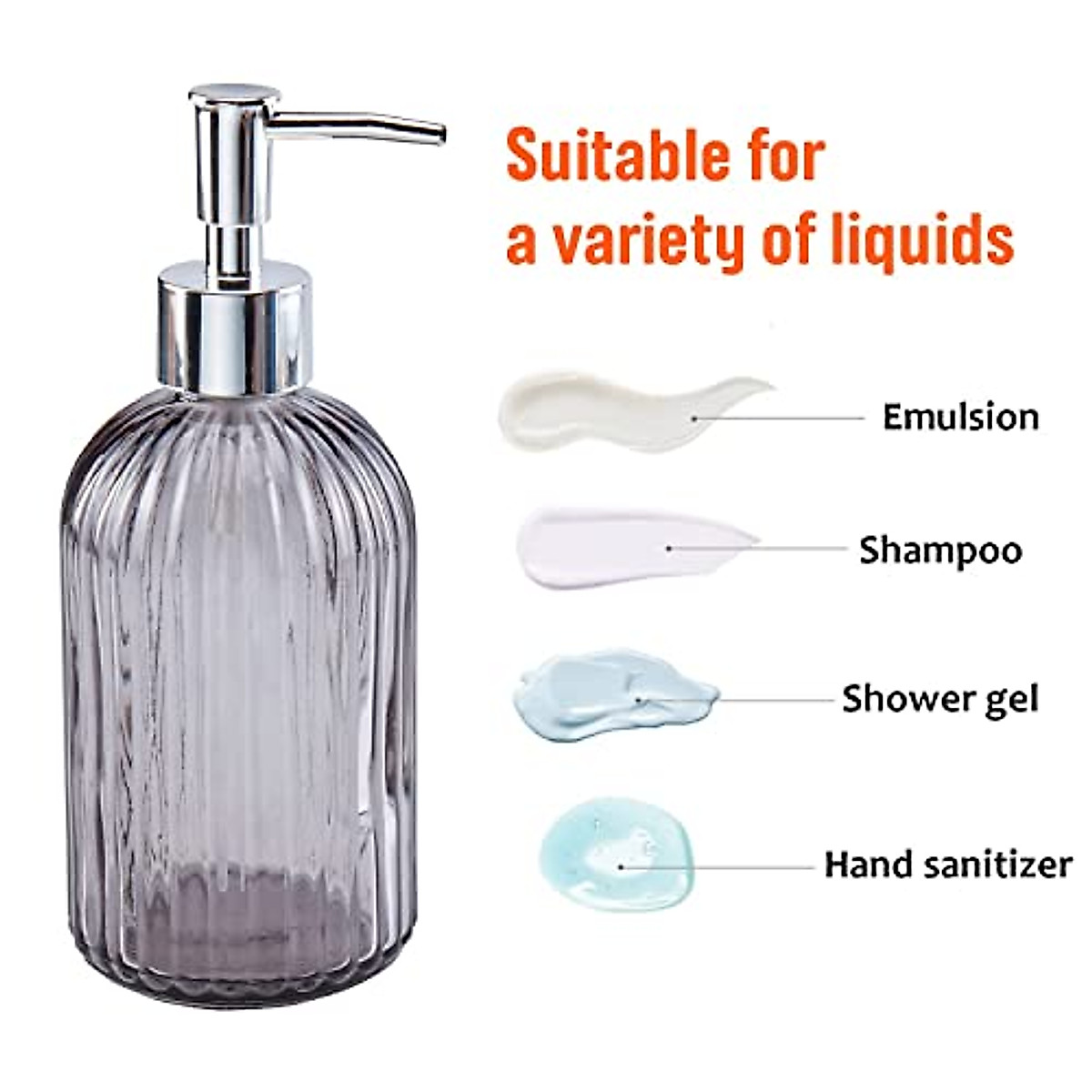 TocTen 5 Pieces Bathroom Accessories Set, Include Lotion Soap Dispenser+ 2 Toothbrush Cup+ Soap Dish+ Essential Oils Diffuser Bottles, Premium Glass Bathroom Vanity Countertop Accessory Set(GREY 16oz)