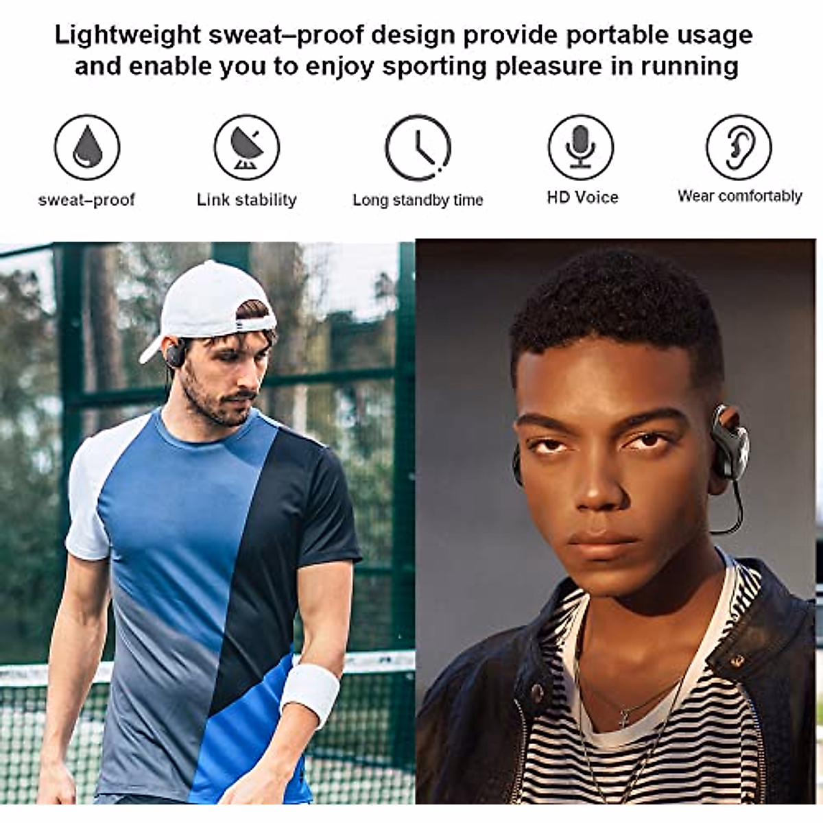 Sports Bluetooth Earbuds, Bluetooth 5.0 Over-Ear Headphones, Support TF Card and FM Radio, CVC8.0 Noise Canceling Earset 12 Hours Playtime for Running, Bicycling, Gym